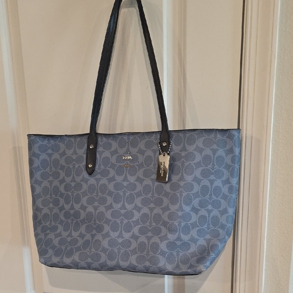 Coach | Bags | Coach Blue Canvas Tote Bag With Signature Design | Poshmark